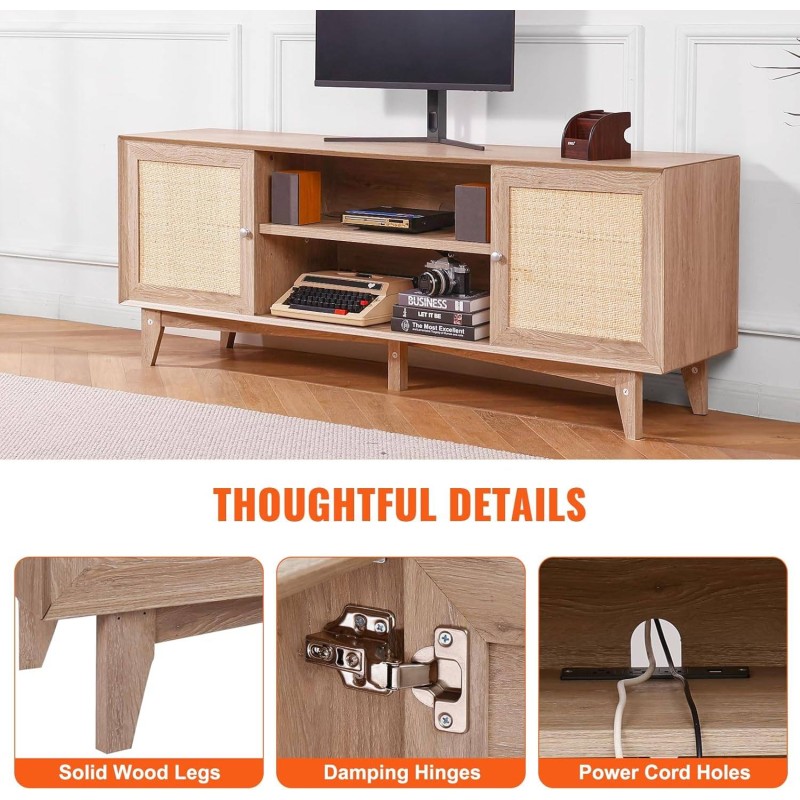 Table Télé Chêne Moderne avec Prises USB Intégrées