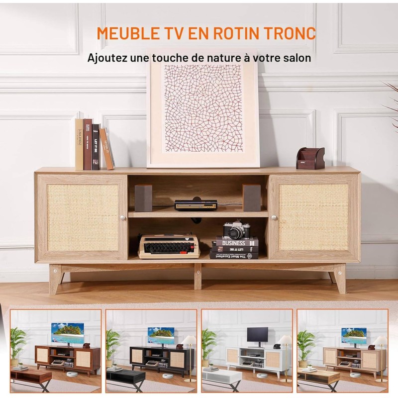Table Télé Chêne Moderne avec Prises USB Intégrées
