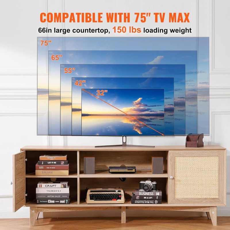Table Télé Chêne Moderne avec Prises USB Intégrées